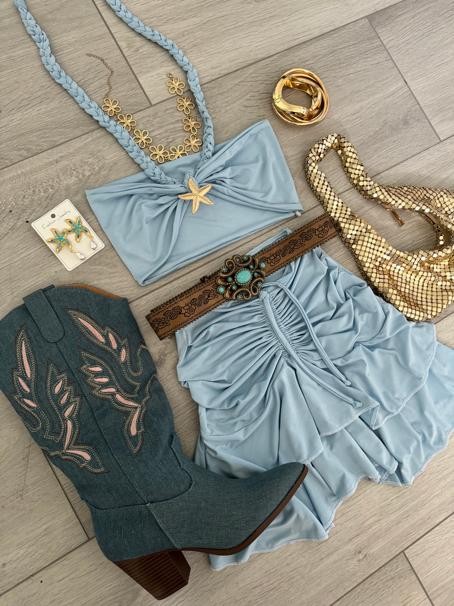 Baby Blue Plait Ruffle Set – jetblackclothing